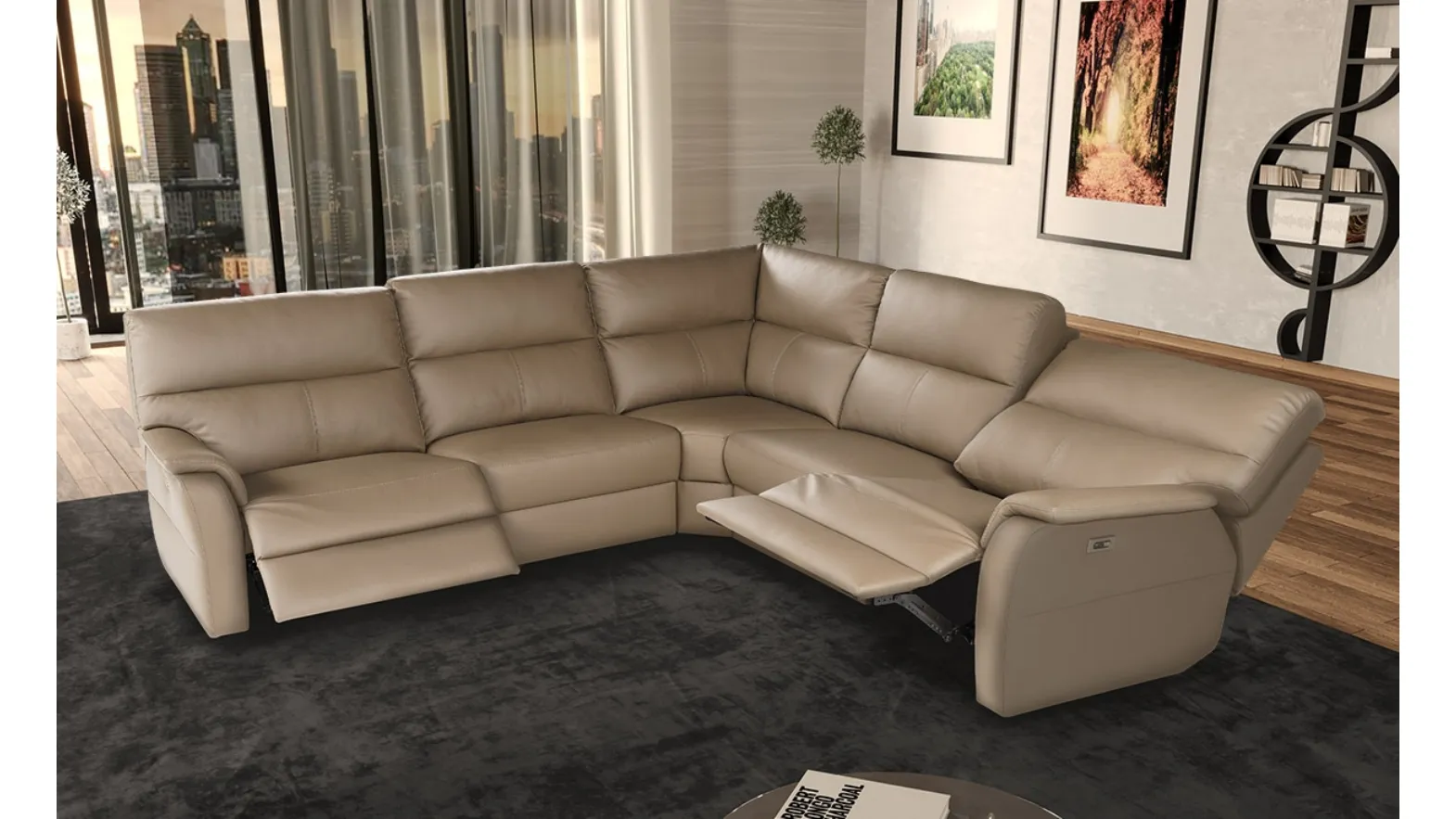 Divano Relax lineare in pelle Phoenix di Nicoletti Home